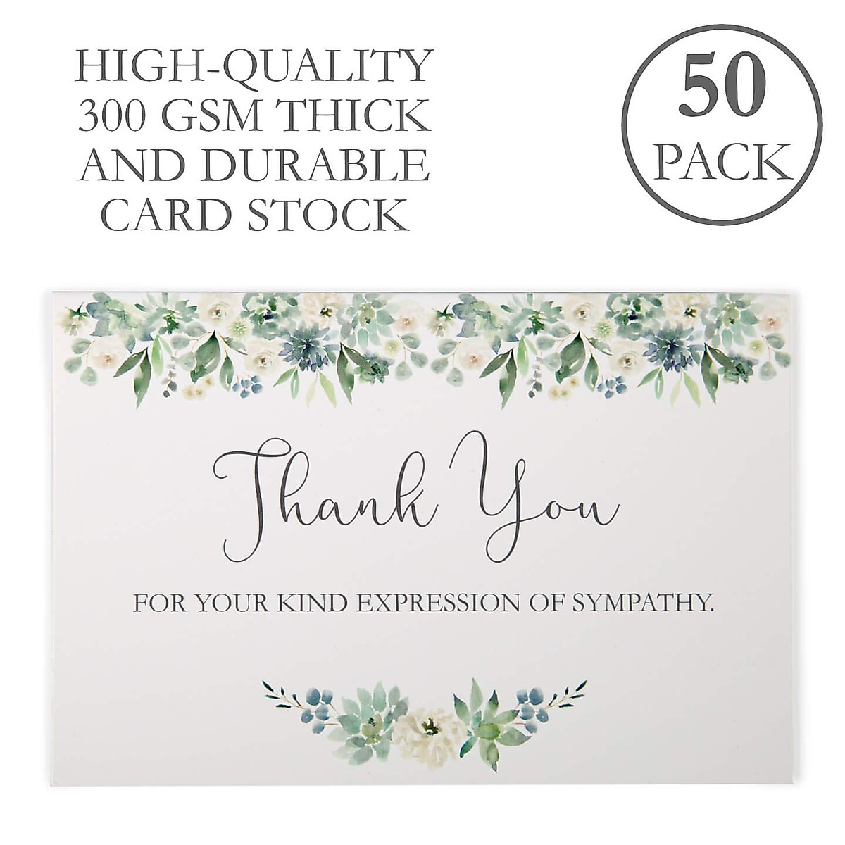 VNS Creations Sympathy Thank You Cards - 300 GSM Thick And Durable Card Stock - Blank On Inside With A Shiny Finish On Outside - Won't Smudge Or Smear - Cards For Somber Occassion