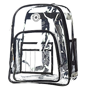 K-Cliffs Heavy Duty Clear Backpack Quality See Through Student Bookbag Durable PVC Travel Transparent Workbag Stadium Security Bag | Black