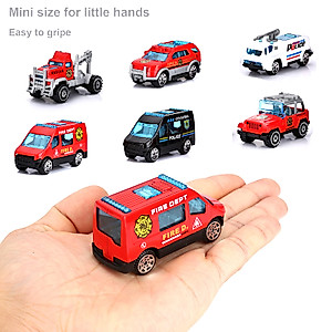 haomsj 17PCS Mini Police Car Toys for Boys 3-5 Die Cast Metal Toy Police Car Set Fire Trucks Including 5 Road Signs Kid Birthday Party Gift Police Party Decorations Police Toys