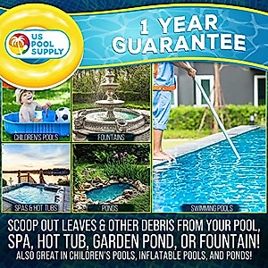 U.S. Pool Supply Professional Heavy Duty 17" Swimming Pool Leaf Skimmer Rake with Deep Double-Stitched Net Bag - Strong Aluminum Frame for Faster Cleaning & Easier Debris Pickup and Removal