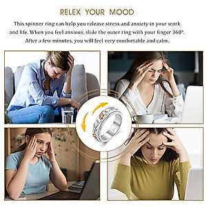 BELLNA Fidget Ring 925 Sterling Silver Anxiety Relieve Spinner Rings Rose Flower Sunflower Band Ring ADHD Autism Stress Relieving for Women Men (Rose & Love, 5.5)
