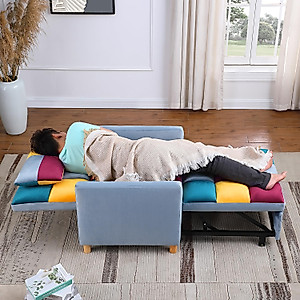 KJGJ 3 in 1 Convertible Sleeper Sofa Chair Bed Adjustable Sleeper Bed Chair with Pillow Multi-Functional Sleeper Chair with Soft Velvet Perfect for Living Room Bedroom or Office (Colorful)