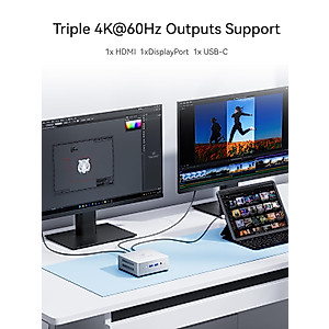 MINISFORUM UN100L Mini PC 12th Gen Alder Lake N100(up to 3.4GHz) Desktop Computer, LPDDR5 16GB RAM 512GB SSD, 1x HDMI, 1xDP, 1x USB-C 4K Triple Display, 1x 1000M LAN Port Micro Computer