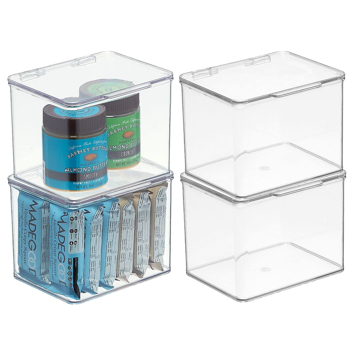 mDesign Plastic Kitchen Pantry and Fridge Storage Organizer Box Containers w/Hinged Lid for Shelves or Cabinets, Holds Food, Snacks, Seasoning, Condiments, Utensils, Lumiere Collection, 4 Pack, Clear