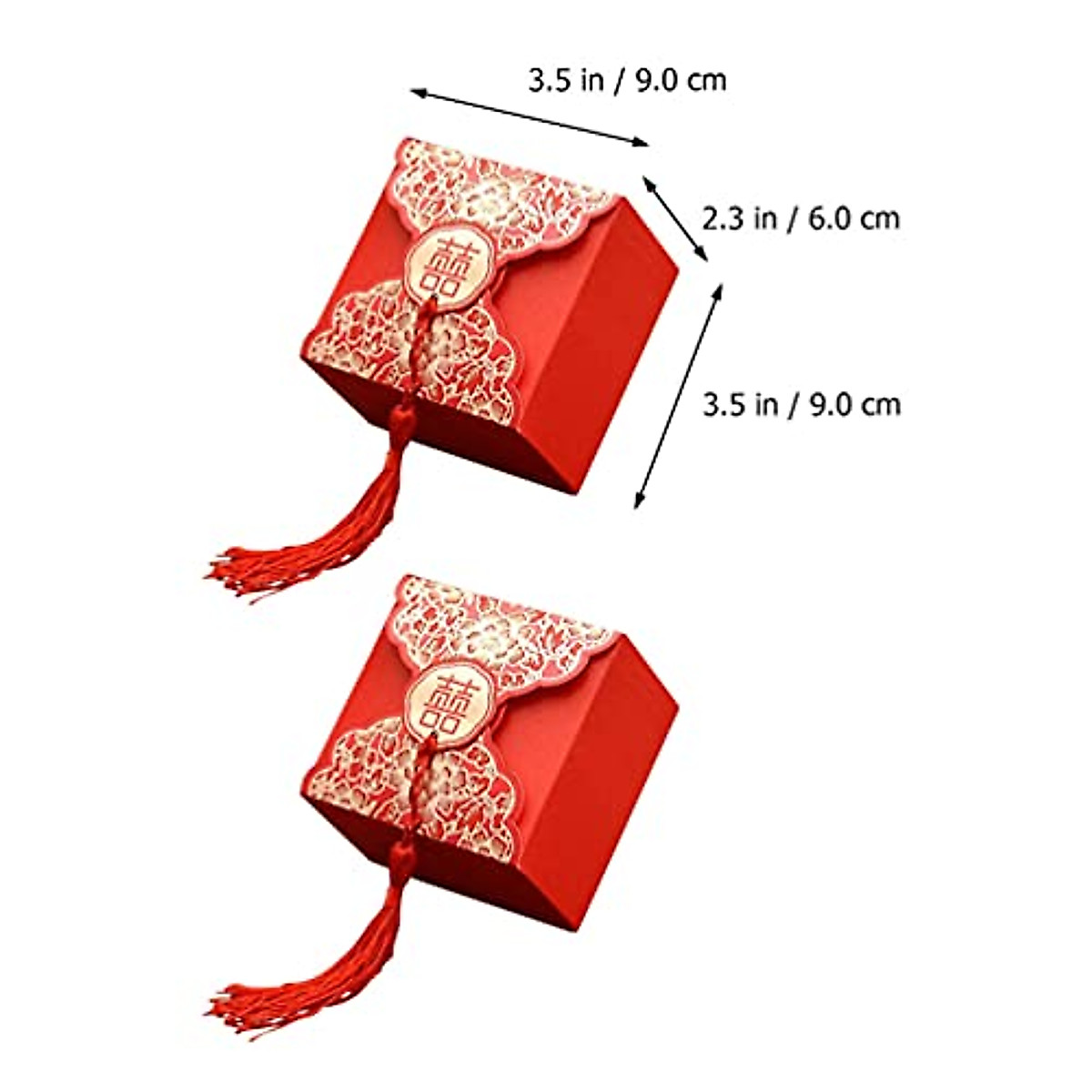 KESYOO 20pcs Wedding Party Favor Boxes Chinese Style Xi Candy Chocolate Gift Boxes with Tassels for Wedding Baby Shower Birthday Party (Red) L