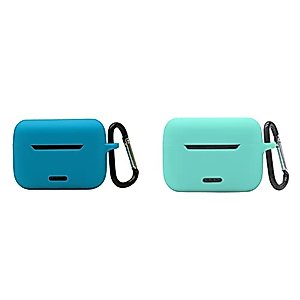 2 Pack Soft Rubber Silicone Protective Case Cover Compatible with TOZO NC2 Earbuds, Protective Skin Sleeve with Keychain (Light Blue+Light Green)