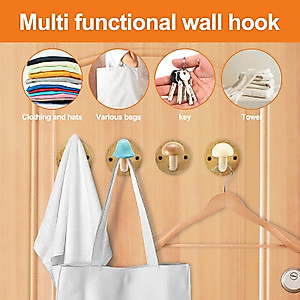 UKQRRTC 4Pcs Mushroom Wall Hooks Wood Wall Hanging Hooks Wall Mounted Towel Hooks Decorative Coat Hooks for Home Bathroom Cloakroom