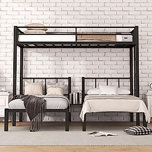 Harper & Bright Designs Twin Over Twin Bunk Beds for 3, Triple Bunk Bed, Metal Triple Bunk Bed with Guardrails, 3 Bunk Beds for Kids, Teens, Boys, Girls (Black)
