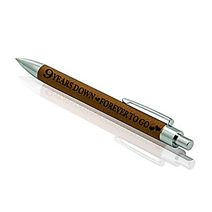 KATE POSH - 9 Years Down, Forever to Go Engraved Leather Pen, Our 9th Wedding Anniversary, 9 Years as Husband & Wife, Gifts for Her, for Him, for Couples, 9 Years of Marriage (Rawhide)