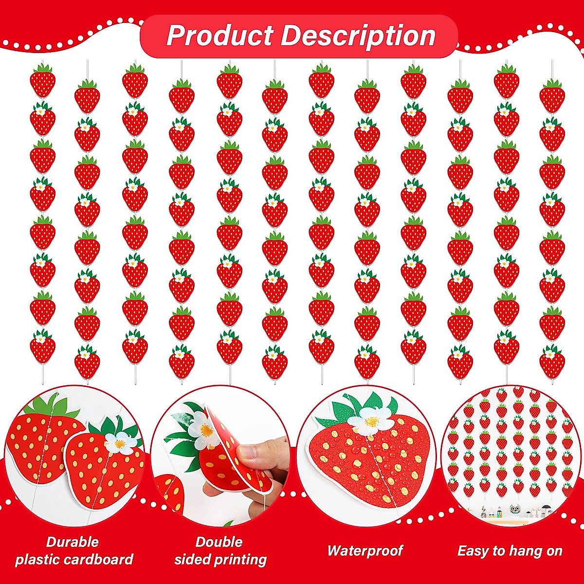 12 PCS Strawberry Party Banners Strawberry Birthday Decorations Strawberry Banner Garland Kit Strawberry Hanging Swirl Decorations Berry First Birthday Garland Party Baby Shower Decor