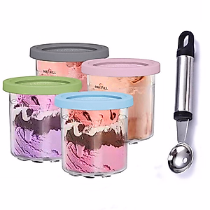 TKLIFE 16oz Cups containers,Extra Replacement Pints and Lids,storage container Compatible with Ninja Creami NC299 NC300 Series Creami Ice Cream Makers,Dishwasher Safe，Leak Proof Lids - 4 Pack