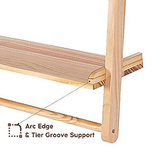 Bloddream Carson 3-Tier Storage Display Shelf, Leaning Solid Wood Storage Rack, Floating Shelf with Towel Bar for Bathroom, Natural Pine Wood