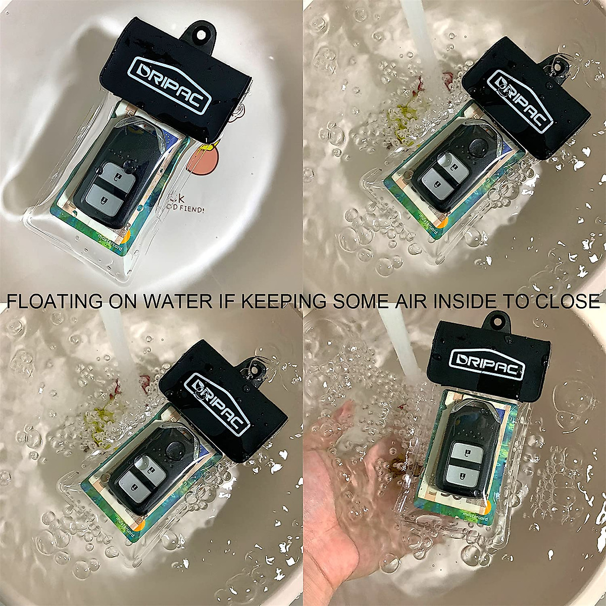 DRIPAC Waterproof Car Key FOB Case Waterproof Wallet Waterproof Holder Pouch for Key ID Badge Credit Card Money（Black）