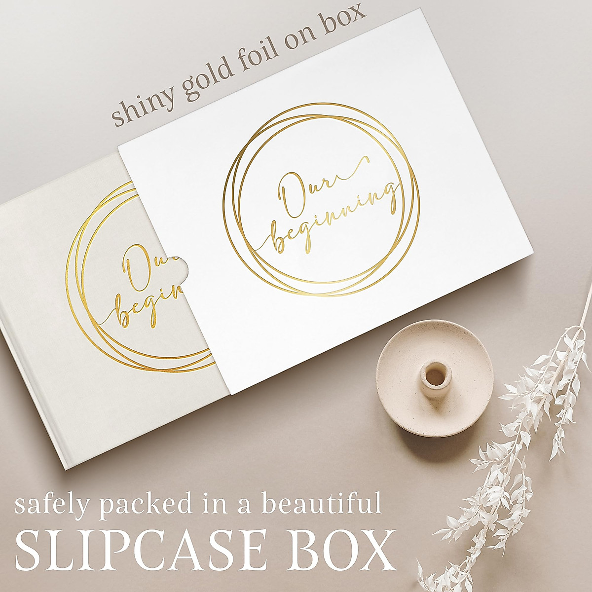 Premium Wedding Guest Book Set, Includes Slipcase Box, 100 Pages, and 200 Stickers, Perfect for Wedding Reception, Bridal Shower, and Special Events