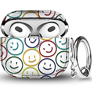 R-fun AirPods 3rd Generation Case Cover,Cute Flroal Clear TPU Protective Case for Women Girls with Keychain Compatible with Apple AirPods 3 Charging Case,Smile