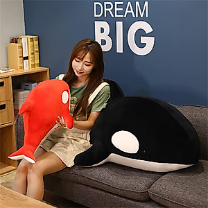 pangcangshu Nice 60/80cm New Black and Red Shark Plush Toys Big Killer Whale Doll Orcinus Orca Stuffed Sea Animals Children Birthday Gift (Red, 80cm/31inch)
