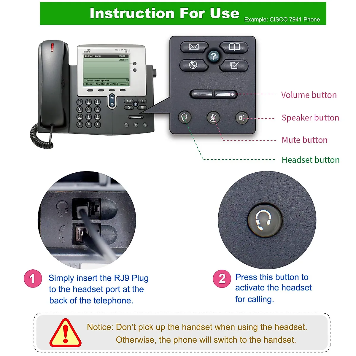 VoiceJoy Corded RJ9 Phone Headset Binaural with Noise Canceling Microphone ONLY for Cisco IP Phones: Such as 7942 7971 8841,8845, 8851, 8861,8945, 8961, 9951, 9971 etc