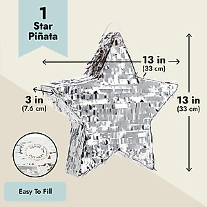 Silver Foil Star Pinata for Kids Birthday, Twinkle Twinkle Little Star Gender Reveal Party Decorations (Small, 13 x 13 x 3 In)