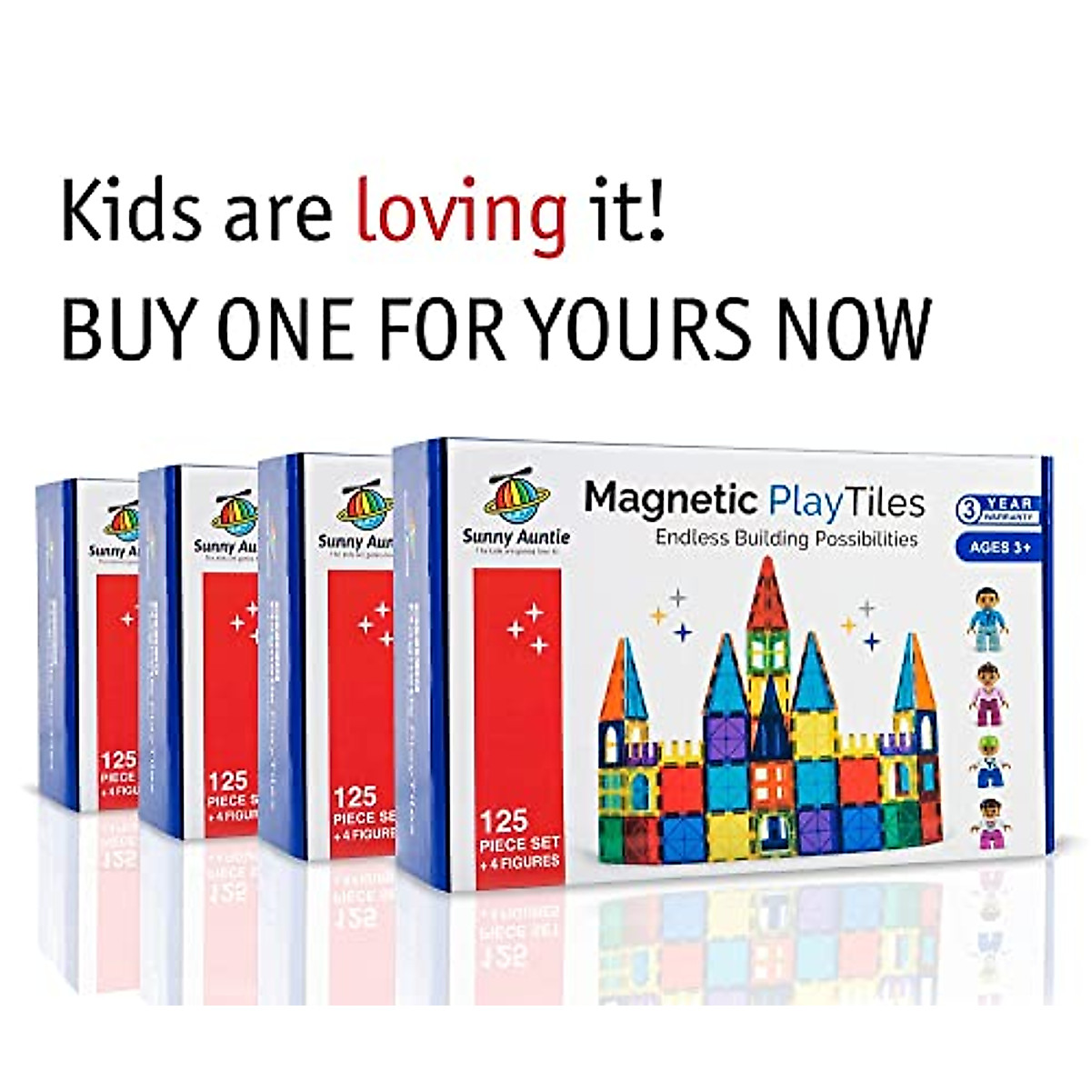 Magnetic Tiles 125 PCS + 4 FIGURES, Magnetic Tiles for Kids, Toy for 3 4 5 6 7 Year Old Boys & Girls, Educational Construction STEM Toy, Magnetic Tiles Building Set, Great Gift for Kids Aged 3-8