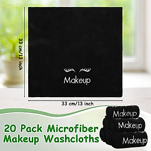 Jadive 20 Pcs Makeup Towels Black 13 x 13 Inches Microfiber Makeup Washcloths Women Makeup Remover Towels Cloth Pads Reusable Face Towels Cleansing Cloth Absorbent Wash Cloth (Vivid Style)