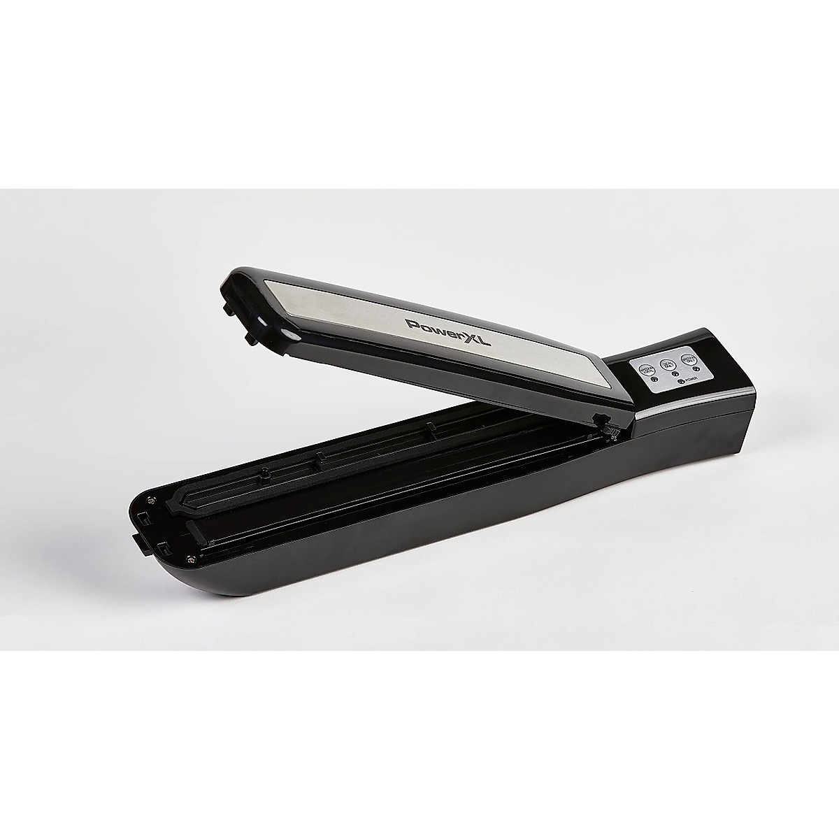 PowerXL Duo NutriSealer Food Vacuum Sealer Machine with Vacuum Seal Bags & Rolls, Double Airtight Sealing with Built-in Cutter, Small Snack Bag Capability, Safety Certified, Lab Tested, LED Indicator Lights, 11 inch (Black)