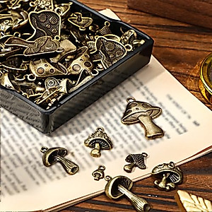 Huquary 140 Pcs Mushrooms Charms Bulk Alloy Mushroom Charms Pendants Antique Style Plant Small Cute Jewelry Findings for DIY Necklace Earrings Bracelet Making Craft Supplies(Bronze)