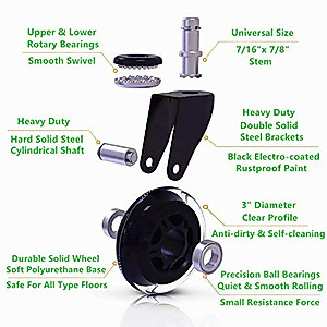 8T8 Office Chair Caster Wheels 2.5'', Swivel Caster Wheels Heavy Duty with Pop-in Stem,Quiet & Smooth Rolling, No Chair Mat Needed, Safe for Hardwood Carpet Floors,Set of 5 (2.5 inch-FBA, Black)