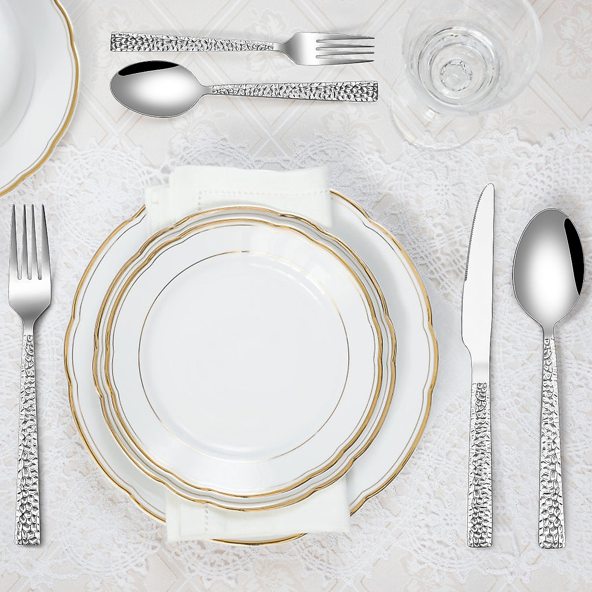 Hammered Silverware Set, HaWare 60-Piece Stainless Steel Flatware Set for 12, Modern Eating Utensils Tableware Cutlery Set for Kitchen Hotel Restaurant Party, Mirror Polished - Dishwasher Safe