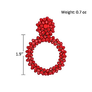 ZITULRY Statement Drop Earrings for Women Drazy Beads Dangle Earrings Wrapped Beads Earrings (Red)