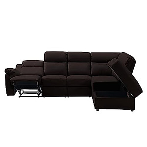 Modern Faux Leather Manual Reclining Sectional Sofa Couch with 2 Cup Holders and Sorage Chaise Lounge, L-Shaped Corner Skin Friendly PU Sofa & Couch for Home Theater Office Living Room Furniture Sets