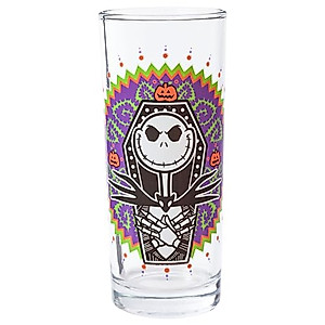 Silver Buffalo Disney Tim Burton Nightmare Before Christmas Day of the Dead Design 4 Pack Tumbler Glass Set, 10 Ounces