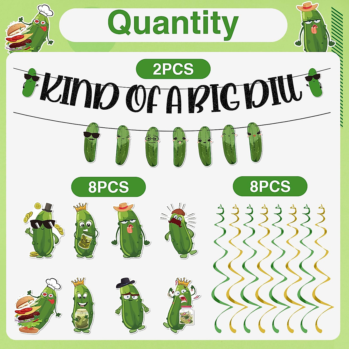 Rngmsi Pickle Party Banner Decorations - 10PCS Kind of A Big Dill Banner Decorations Pickle Theme Hanging Swirls Decorations Cucumber Pickle Birthday Party Decorations Supplies