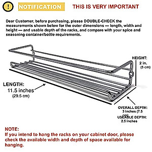 Unum Chrome Wall-Mount/Cabinet Door Spice Rack (x4) – Single Tier Hanging Spice Organizers/Racks - Pantry, Kitchen Wall/Cupboard, Over Stove, and Closet Door Storage – 11 3/8"L x 3"D x 2"H