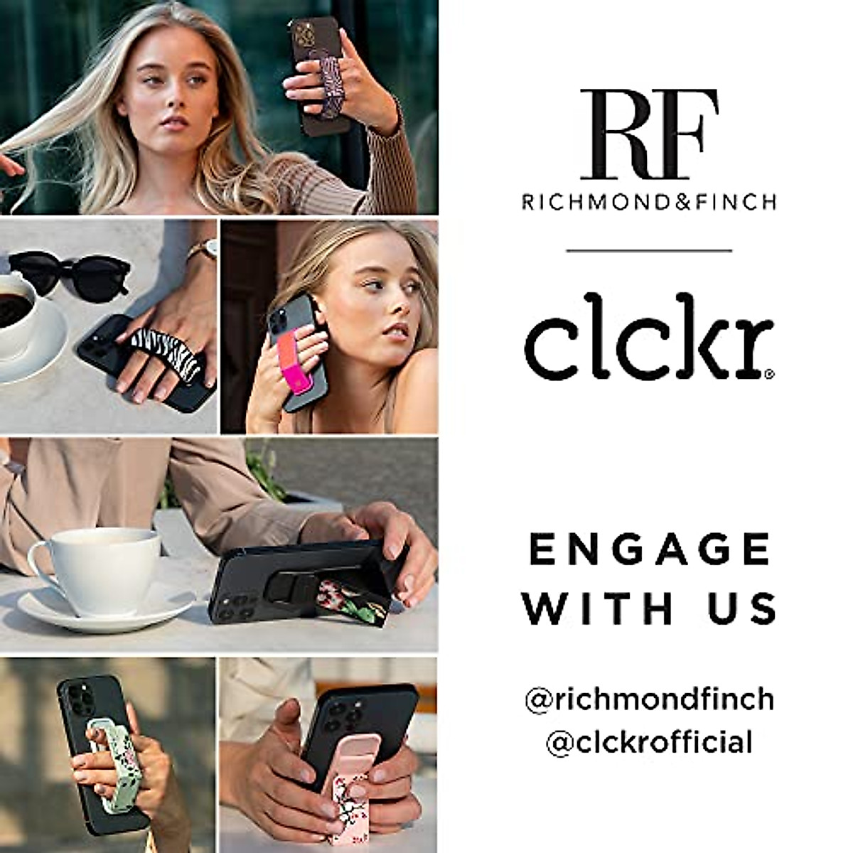 CLCKR Richmond Finch Phone Grip Holder and Expanding Stand, Universal Finger Grip Kickstand Compatible with iPhone 14/13/12, Samsung S22 and More, Multiple Viewing Angles, Pink Blooms Design