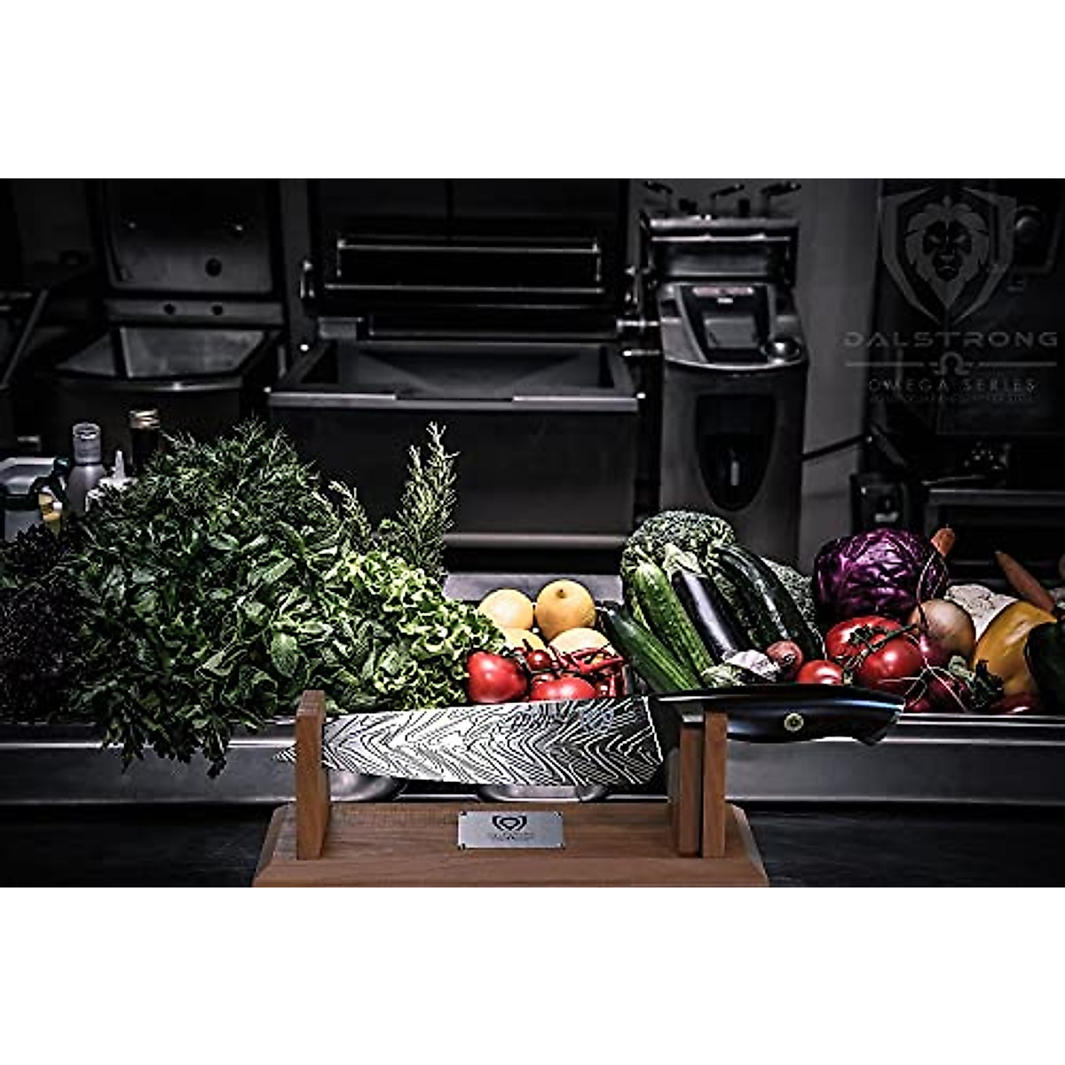 Dalstrong Kitchen Knife, Kiritsuke Chef Knife - 8.5 inch - Omega Series - American BD1N-VX Hyper Steel - Razor Sharp Knife - Acacia Wood Display Stand, Cooking Knife, Collection Set, Leather Sheath