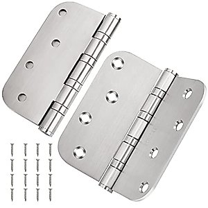 304 Stainless Steel 4'' X 4'' Door Hinges Ball Bearing Commercial Door Hinges Exterior Door Hinges with 5/8 Inch Radius Corners, 2 Pack (Silver)