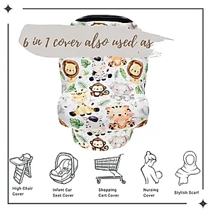 Terriboo Nursing Cover for Newborn Breastfeeding Multi Use Infant Stroller Canopy Unisex Baby Car Seat Cover High Chair Cover Shopping Cart Cover for Baby Boy and Girl (Zoo)
