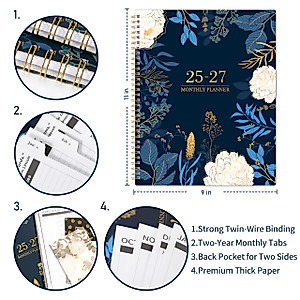 2025-2027 Monthly Planner - 2 Year Monthly Planner/Calendar 2025-2027, Academic Planner 2025-2027, Jul 2025 - Jun 2027, 11" x 9", 24 Months, Tabs, Back Pocket, Holidays, Twin-Wire Binding, Note Pages
