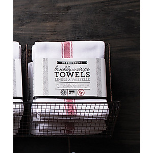 Now Designs Teatowel Set of Four, Brooklyn Stripe Poppy, Small