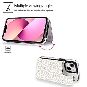 uCOLOR Flip Leather Wallet Case Card Holder Compatible with iPhone 13 6.1 iPhone 14 6.1 Women and Girls with Card Holder Kickstand (Beige Leopard)