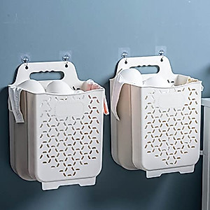 Gazechimp Wall Hanging Folding Laundry Hamper Basket Dirty Clothes Organizer Container Holder -Punch Saving Space for Bathroom Household Hotel, White Medium