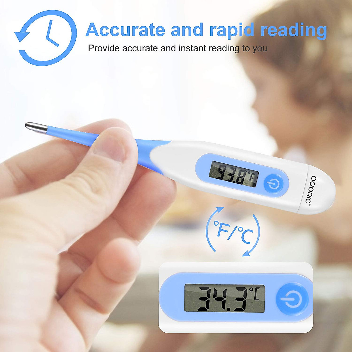Digital Thermometer, Accurate Fast Reading Temperature Measuring Tool LCD Fever Checker Waterproof 1 Pack Random Color