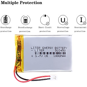 Liter energybattery 3.7V Lipo Battery 1000mAh Rechargeable Lithium ion Polymer Battery 503450 Lithium Polymer ion Battery with JST Connector