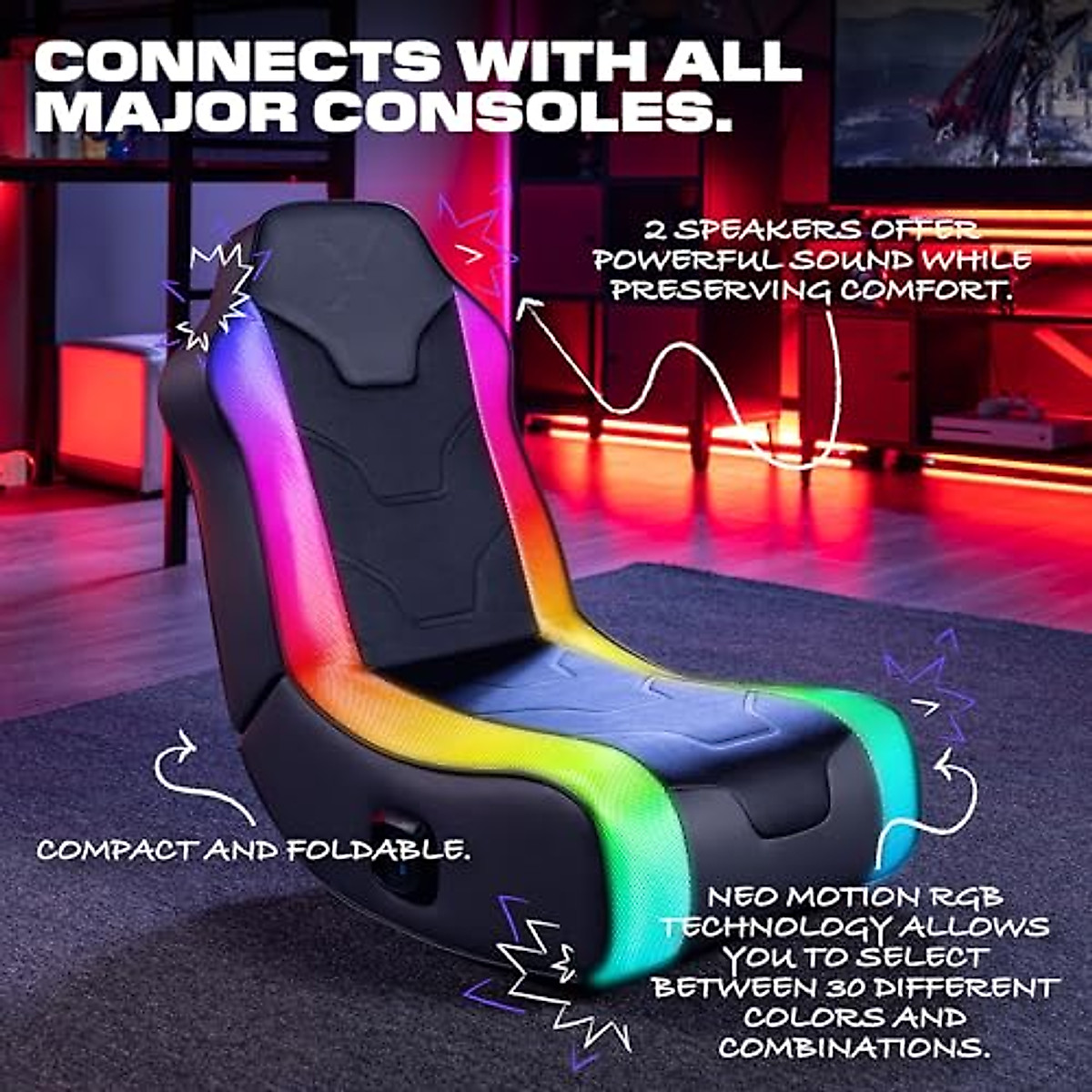 X-Rocker Cosmos RGB Floor Rocker - LED Gaming Chair for Comfortable & Immersive Gaming - Chair with Gaming System Compatibility & Easy Setup - Integrated Speakers & RGB Lighting