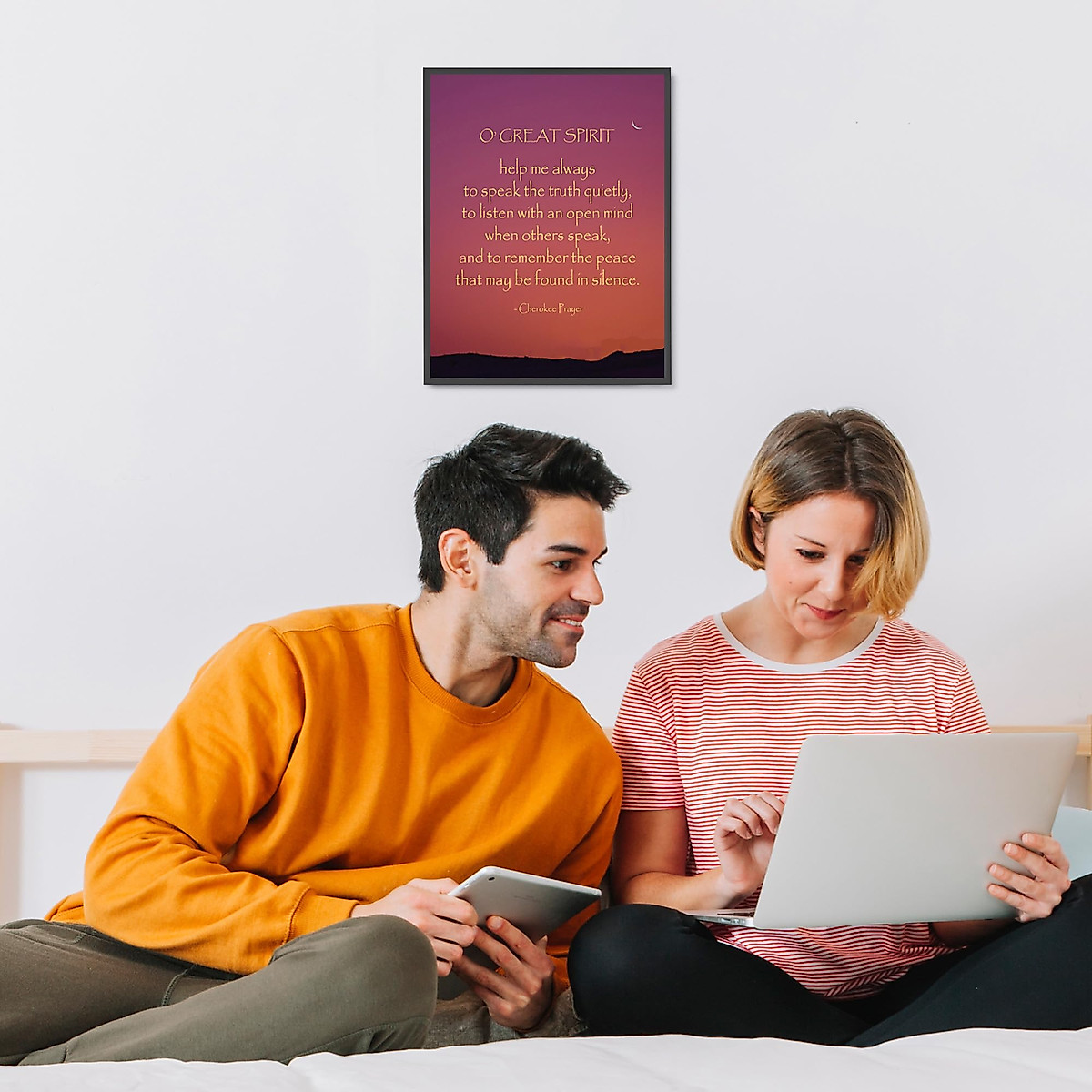 O Great Spirit A Cherokee Prayer - Native American Wall Art Decor, Southwest Sunset Print w/Moon Image, Inspirational Home Decor, Office Decor, Classroom & Western Decor. Unframed- 8x10"