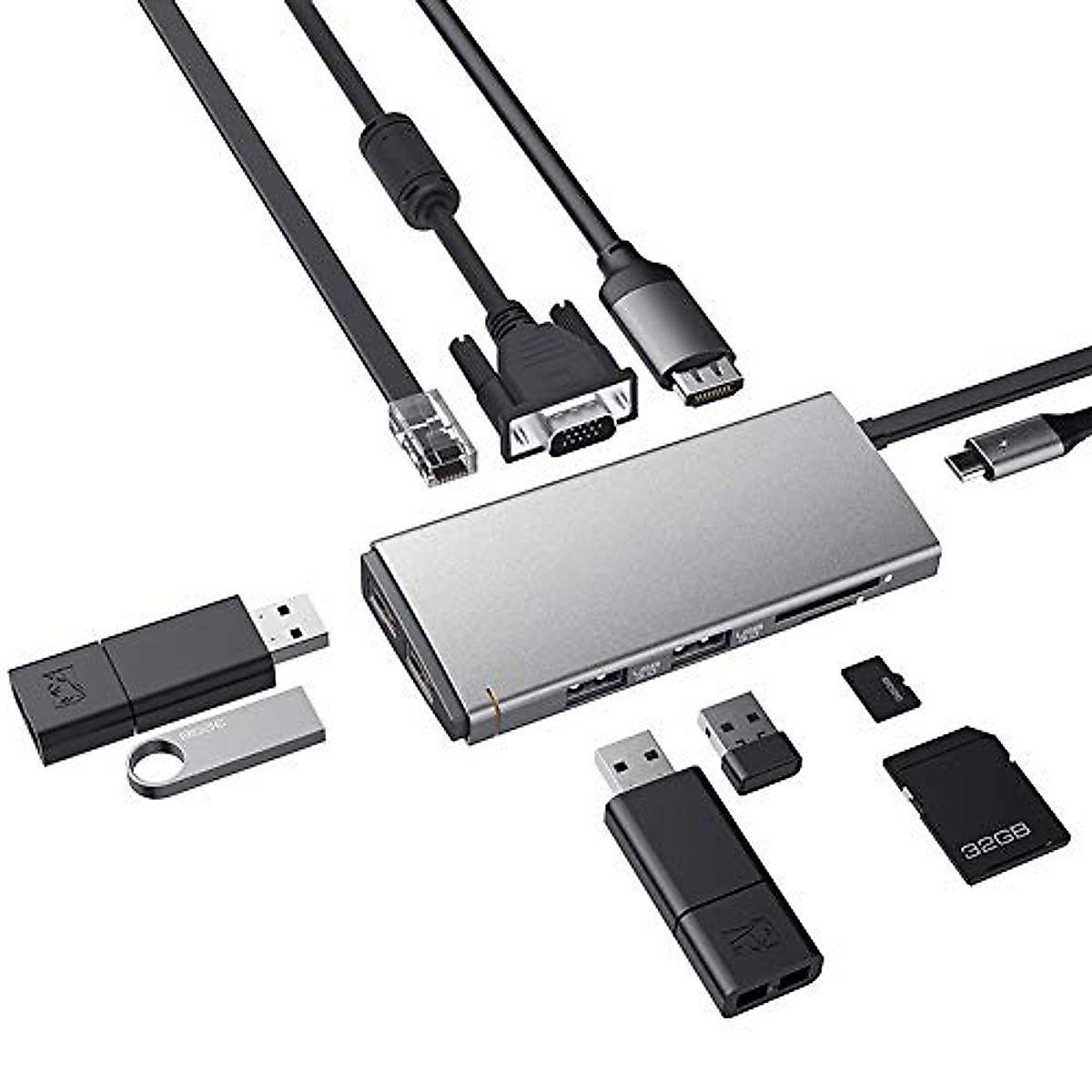 XUNMAIFHB Portable Docking Station,10 in 1 Type-c hub Docking Station HDIM+VGA HD Converter Notebook USB-c Docking Station TF&SD、RJ45 Fast Transmission