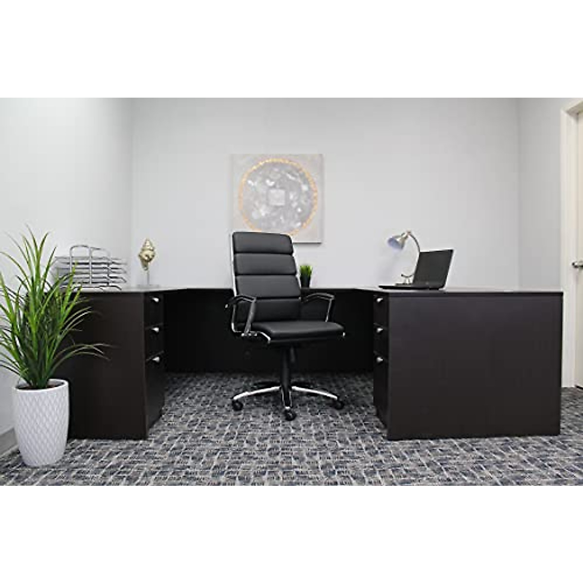 Boss Office Products CaressoftPlus Executive Chair, Traditional, Metal Chrome Finish 30D x 27W x 42H in