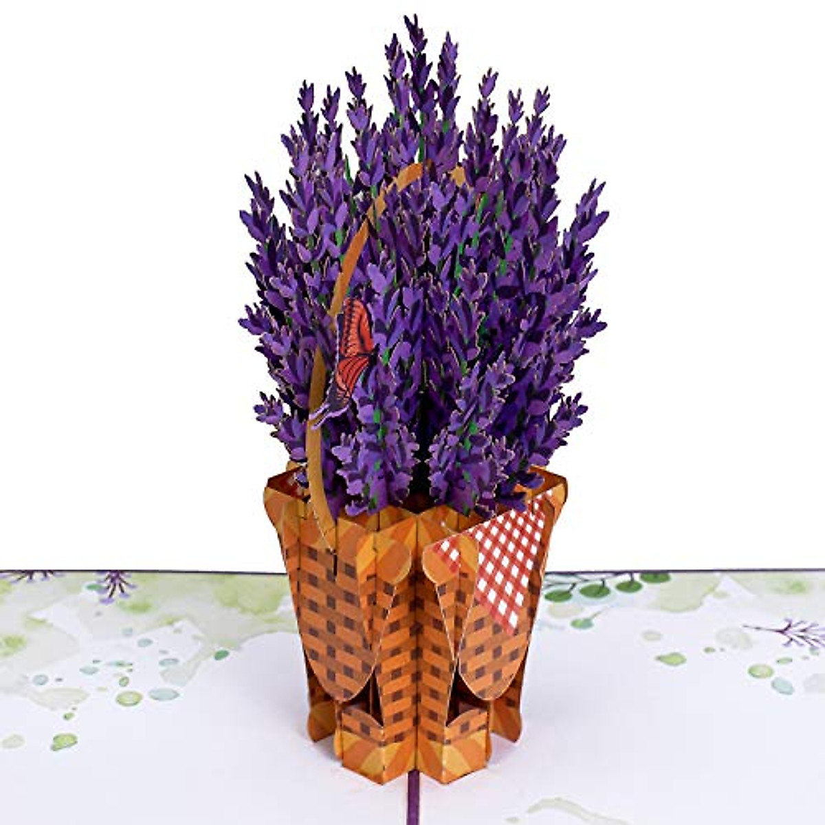 Paper Love 3D Pop Up Card, Lavender Basket, For Mothers Day, Valentines Day, Birthday, All Occasions - 5" x 7" Cover - Includes Envelope and Note Tag