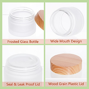 Miayon 6Pcs Glass Cosmetic Container with Wood Grain Lid Refillable Cosmetic Jar Frosted Glass Cream Container with Leak-proof Lid Empty Sample Jar for Makeup,Lotion,Eye Creams,Scrub Cream,Home Travel