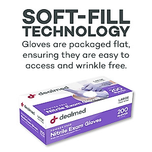 Dealmed Medical Exam Nitrile Gloves– 200 Count, Disposable Non-Irritating Latex Free Multi-Purpose Use for a First Aid Kit and Facilities, Large